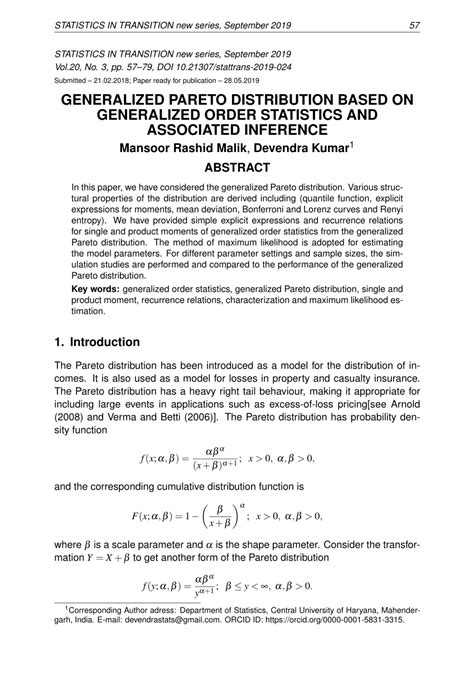 Pdf Generalized Pareto Distribution Based On Generalized Order