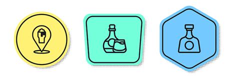 세트 라인 알코올 또는 맥주 바 위치 위스키 병과 유리와 데킬라 컬러 셰이프입니다 벡터 다중 색상에 대한 스톡 벡터 아트 및