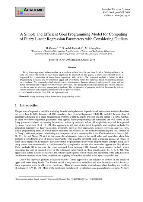 Pdf A Simple And Efficient Goal Programming Model For Computing Of Fuzzy Linear Regression