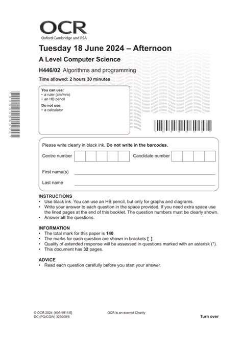 Ocr A Level Computer Science Paper 1 And 2 June 2024 Question Papers