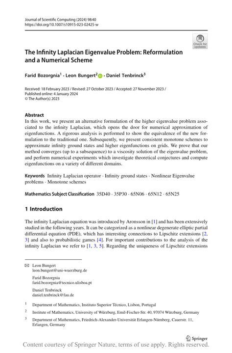 Pdf The Infinity Laplacian Eigenvalue Problem Reformulation And A
