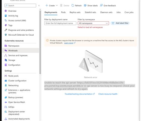 Azure Aks Private Cluster How Show List Workload Server Fault