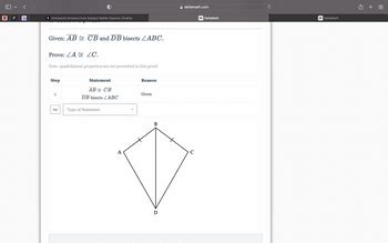 Answered Given AB CB And DB Bisects ZABC Prove ZA ZC Note Quadrilateral Properties Are Not