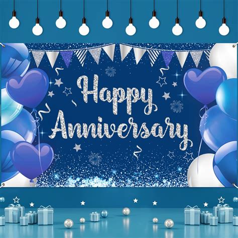 Navy Blue Happy Anniversary Party Banner Backdrop Blue Wedding