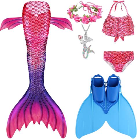 Colas De Sirena Para Nadar Para Niñas Con Monoaleta 6 Piezas Conjunto