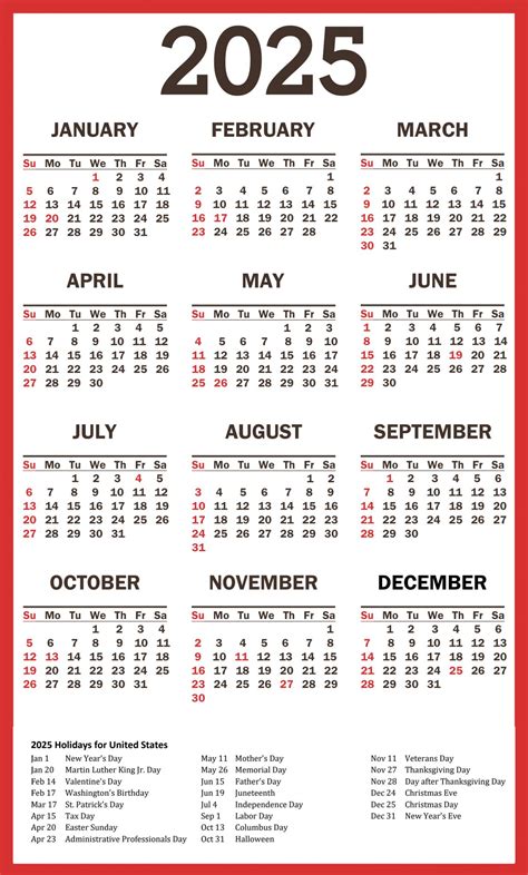 Printable 2025 Calendar With Holidays 2025 Calendar With Us Holidays