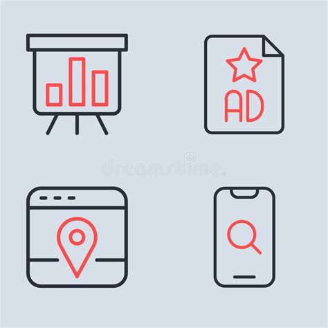 Set Line Advertising Infographic Of City Map Magnifying Glass And Mobile And Board With Chart