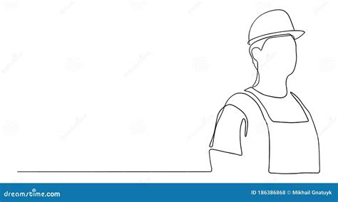 One Continuous Line Drawing Of Young Foreman Manager Controlling The Construction Of Building