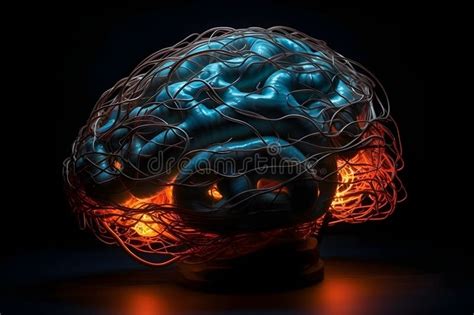 Neural Network In The Shape Of A Human Brain With Glowing Connections Generative Ai Stock