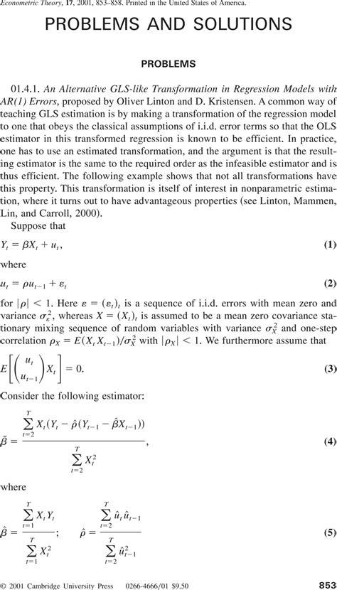 Problems And Solutions Econometric Theory Cambridge Core
