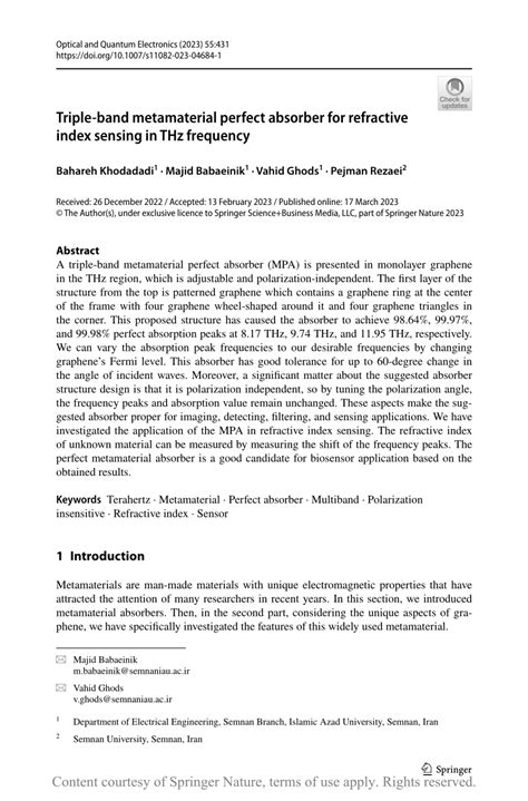 triple band metamaterial perfect absorber for refractive index sensing