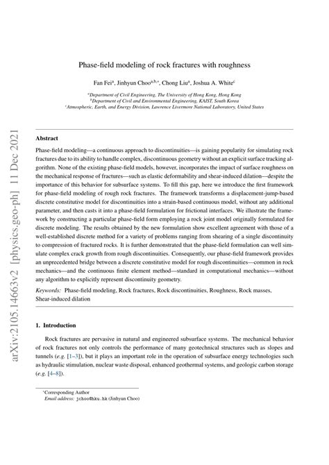 PDF Phase Field Modeling Of Rock Fractures With Roughness