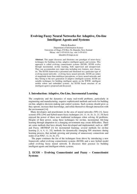 Pdf Evolving Fuzzy Neural Networks For Adaptive On Line Intelligent Agents And Systems