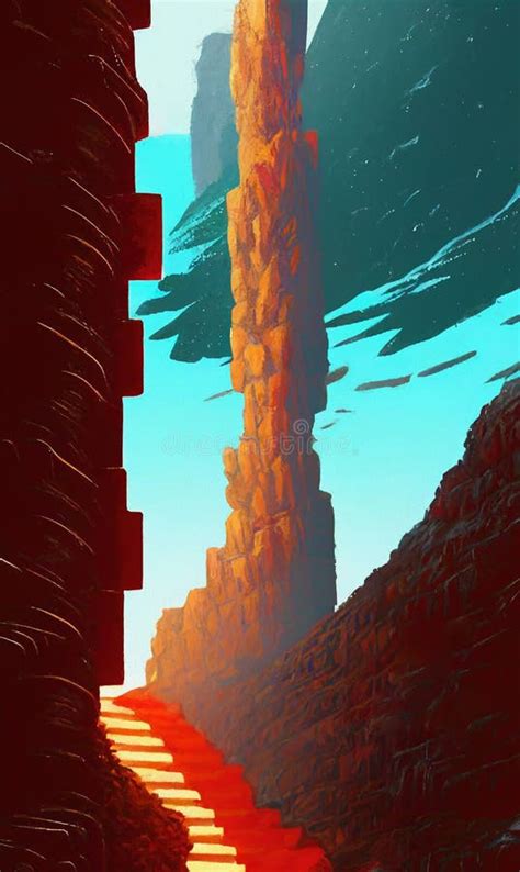Columnar Basalt Abstract Fantasy Landscape Stock Illustration