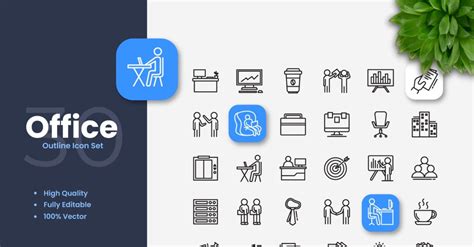 30 Office Outline Icon Set 351117 Templatemonster