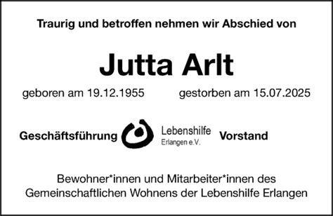 Traueranzeigen Von Jutta Arlt Trauernnde