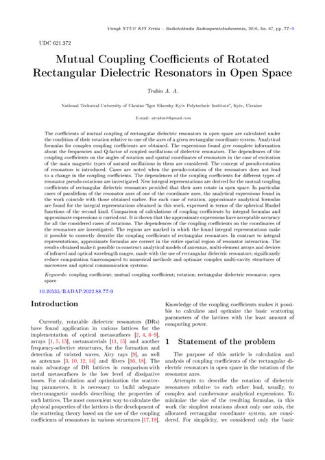 Pdf Mutual Coupling Coefficients Of Rotated Rectangular Dielectric Resonators In Open Space