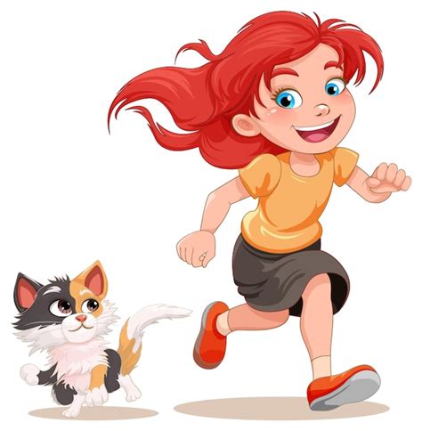 Garota Feliz Correndo Desenho Animado Vetor Grátis