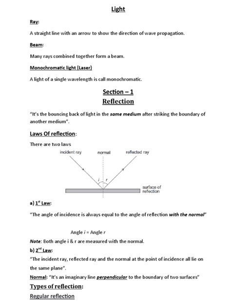 Light Pdf Reflection Physics Refraction