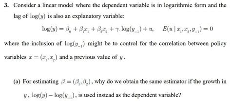 Solved 3 Consider A Linear Model Where The Dependent Chegg Com