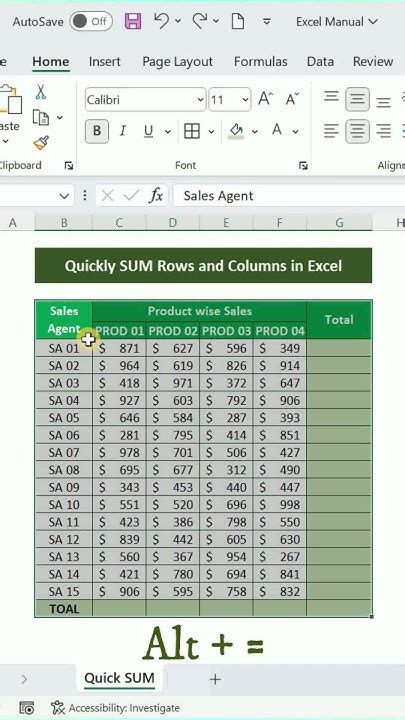 Quickly Sum Rows And Columns In Microsoft Excel Youtube