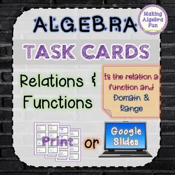 Algebra Set Task Cards Relations Functions Domain Range