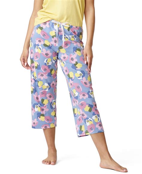 Hue Floral Modern Classic Pj Capri Pajama Pants Faded Denim Cheapundies
