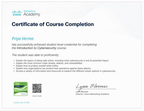 Cybersecurity Cisconetworkingacademy Learningjourney Priya Verma