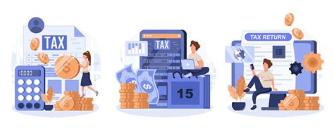 신고 프로그램 쉬운보고 세금 웹 사이트 데스크톱 세금 신고 소프트웨어 모바일 앱 세금 신고 소프트웨어 온라인 서비스 은유 제출 벡터 고립 된 개념 은유 장면의 컬렉션 개념에