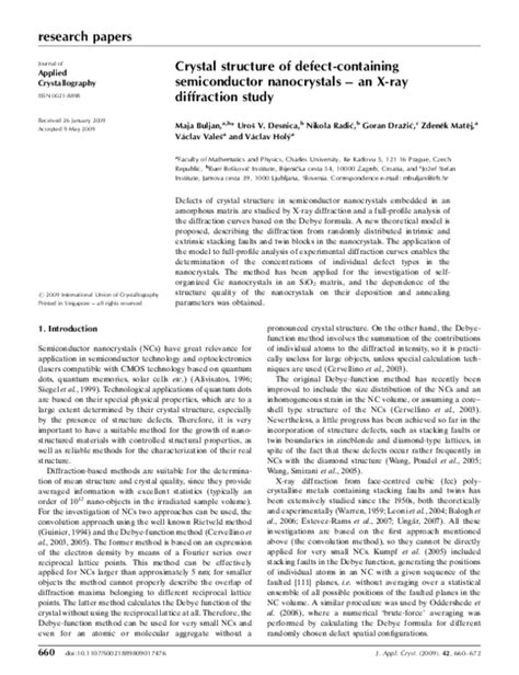 Pdf Crystal Structure Of Defect Containing Semiconductor Nanocrystals An X Ray Diffraction