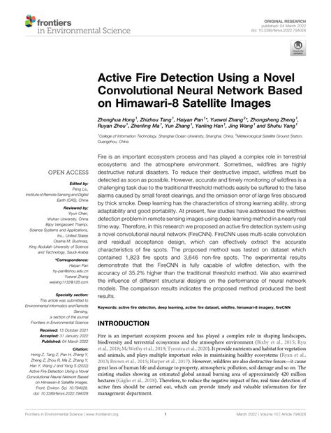 PDF Active Fire Detection Using A Novel Convolutional Neural Network Based On Himawari