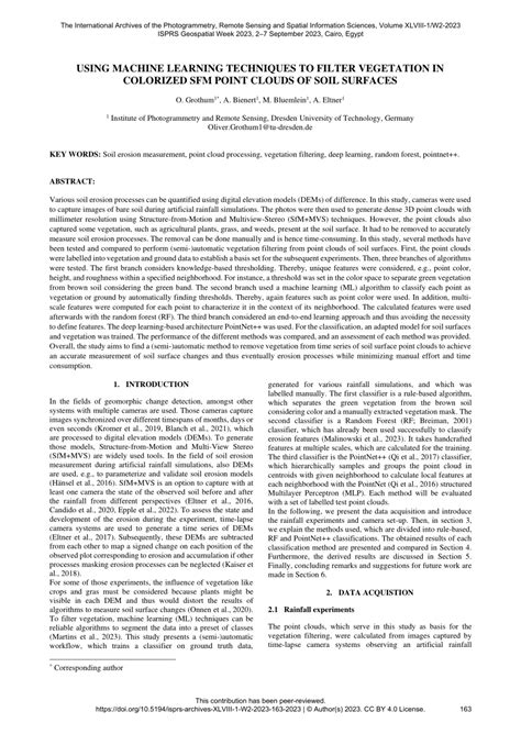 PDF USING MACHINE LEARNING TECHNIQUES TO FILTER VEGETATION IN COLORIZED SFM POINT CLOUDS OF