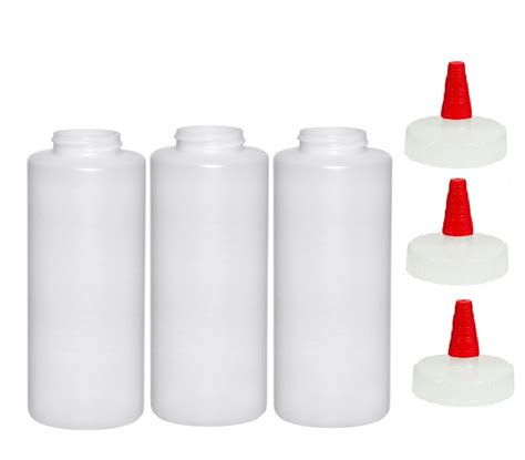 12oz Plastic Squeeze Squirt Condiment Bottles 3 Pk Red Tip Caps Good For Condiments Oil Icing