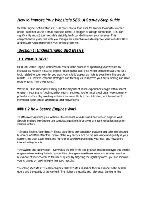 how to improve your website s seo a step by step guide pdf search