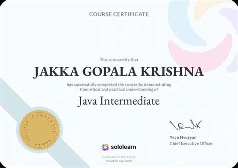 Finished Java Intermediate Certificate On Sololearn Gopala Krishna