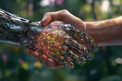 Digital Transformation Human And Robot Shaking Hands In A Symbolic