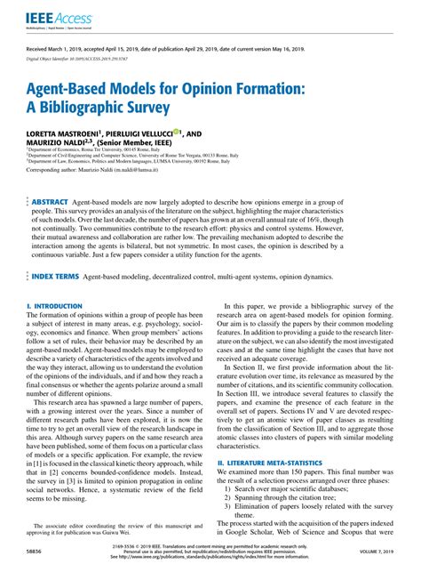 Pdf Agent Based Models For Opinion Formation A Bibliographic Survey