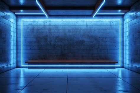 Premium Photo Blue Neon Lit Room With Concrete Wall A Perfect Design Project Background