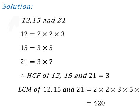 Find The Lcm And Hcf Of The Integers 12 15 And 21 Maths Glow