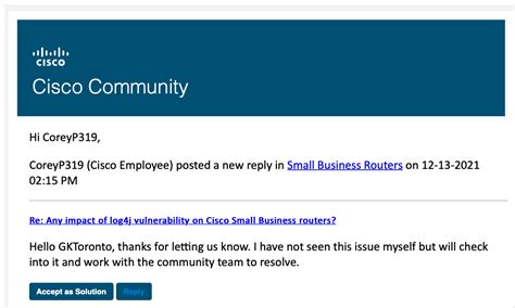 solved any impact of log4j vulnerability on cisco small business routers cisco community
