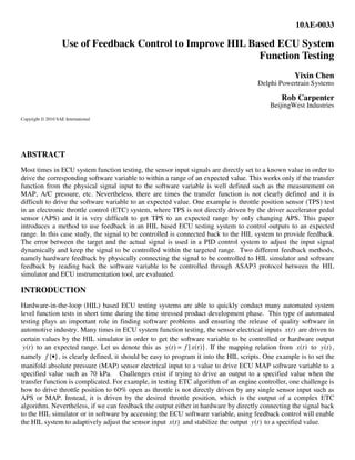 Use Of Feedback Control To Improve Hil Based Ecu System Function Testing PDF Consumer