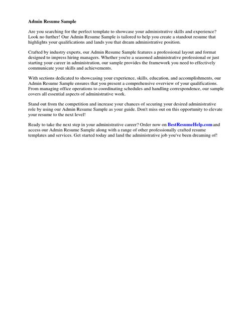 Admin Resume Sample Pdf Résumé Microsoft Excel