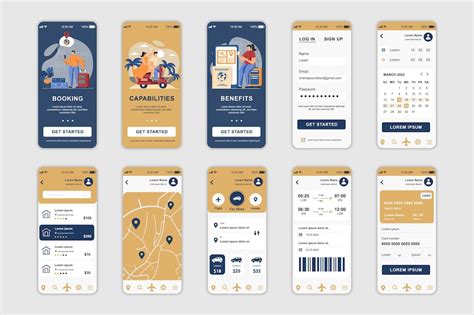Premium Vector Booking Concept Screens Set For Mobile App Template Ui Ux Gui User Interface Kit