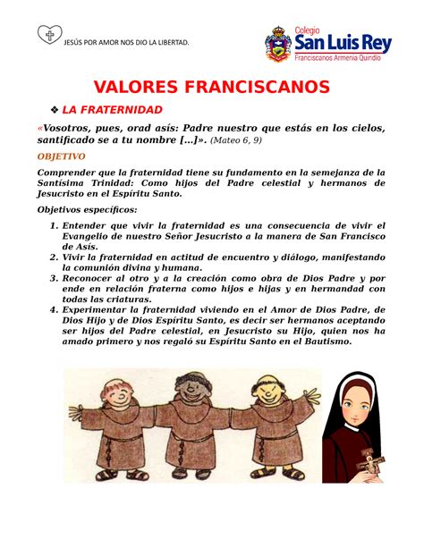 Cartilla Valor De La Fraternidad 2022 Slr Valores Franciscanos La Fraternidad Vosotros Pues