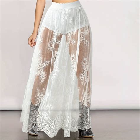 Alllist Women Skirts Long White Trendy Gothic Lace See Through A Line