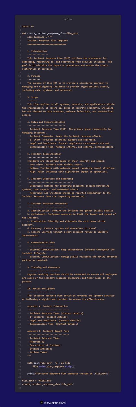 How I Created A Python Incident Plan Template For 100days100codes