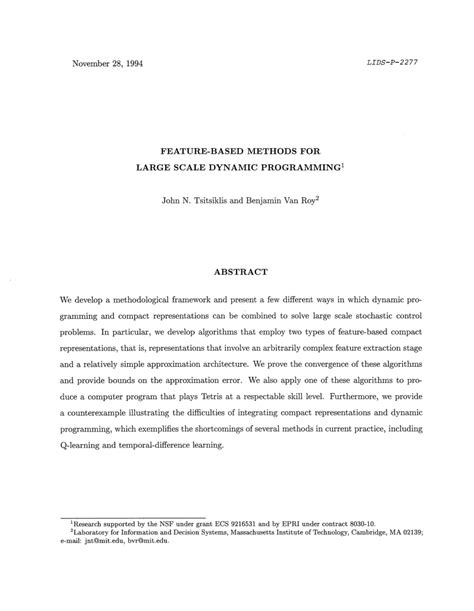 PDF Featured Based Methods For Large Scale Dynamic Programming