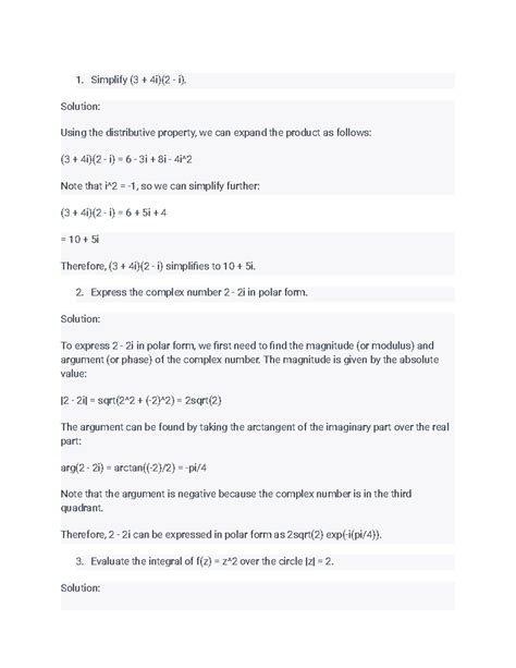 Complex Analysis Manipulation Problems Simplify 3 4i 2 I Solution Using The