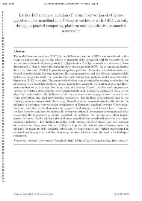 Pdf Lattice Boltzmann Simulation Of Natural Convection Of Ethylene Glycol Alumina Nanofluid In