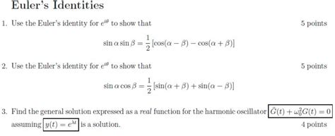 Solved Eulers Identities 1 Use The Eulers Identity For E
